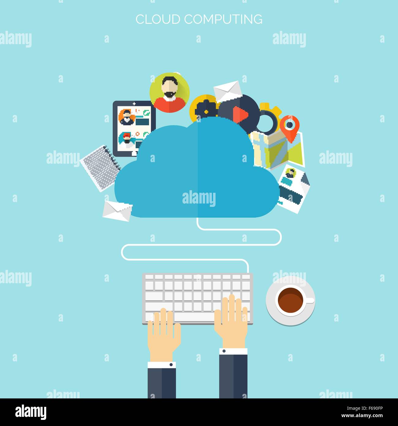 Flat cloud computing and social media background. Data storage network ...