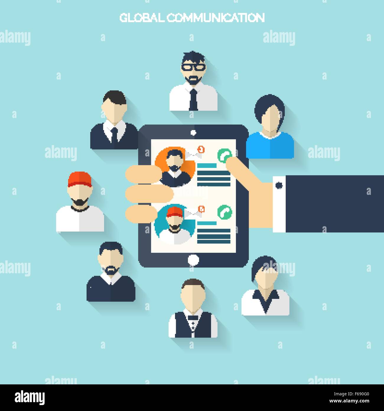 Flat social media and network concept. Business background, global ...