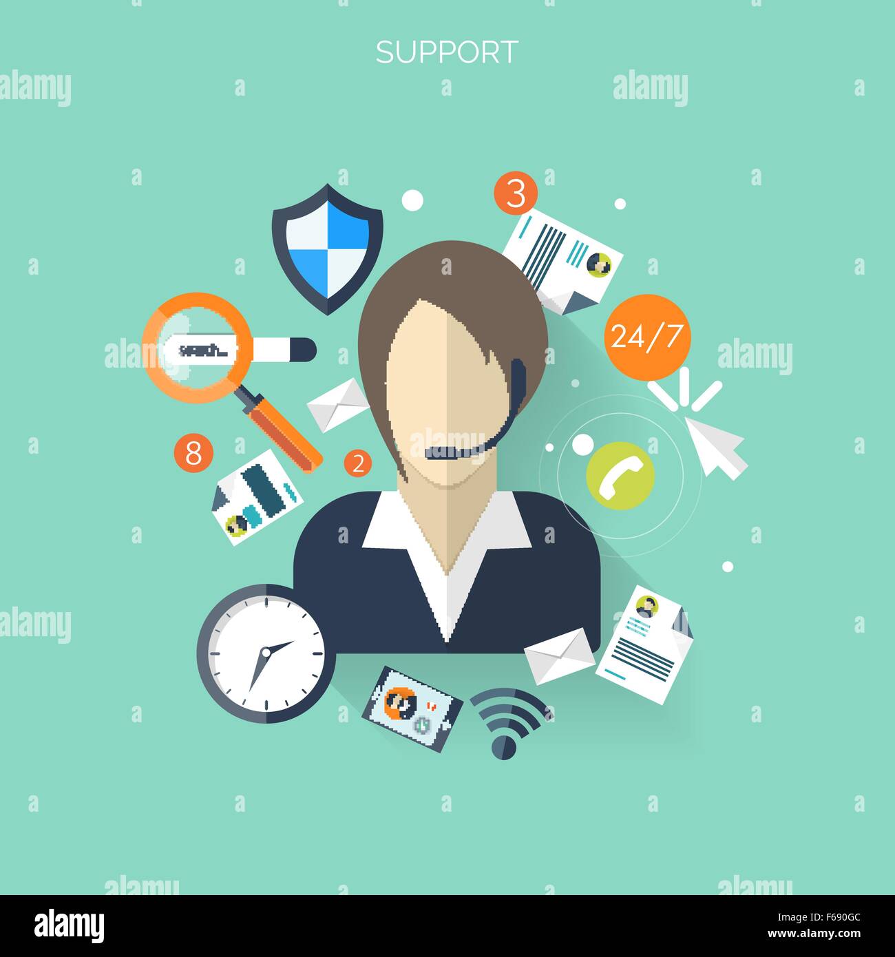 Flat support service background .Temwork concept. Global communication ...