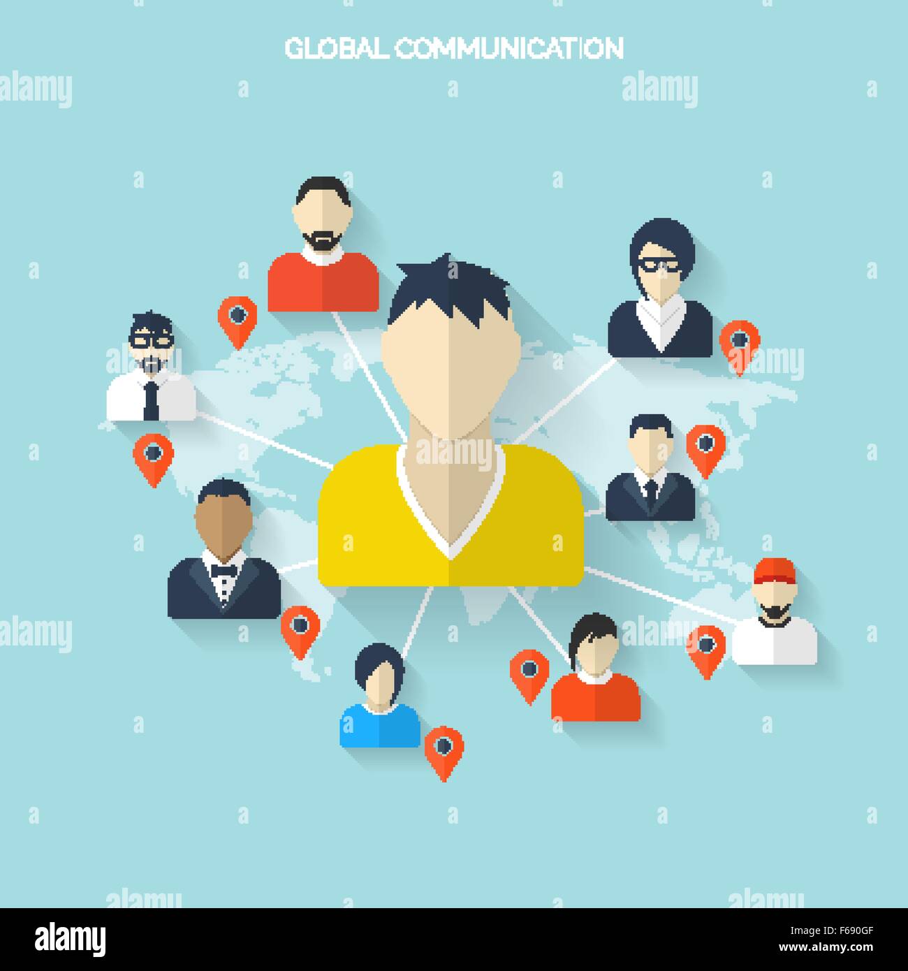 Flat social media and network concept. Business background, global ...