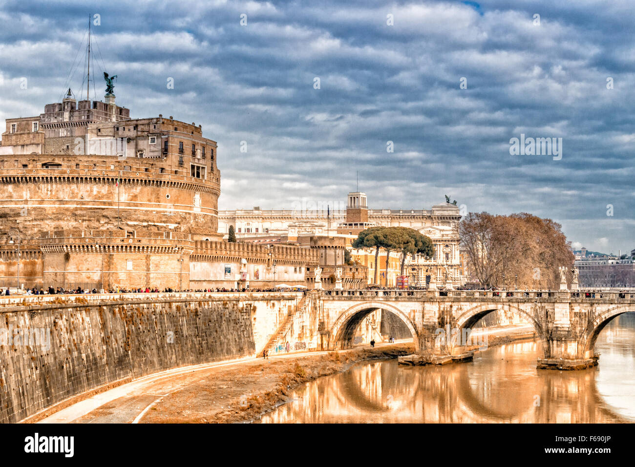 Historical buildings and architecture details in Rome, Italy: bridge to ...
