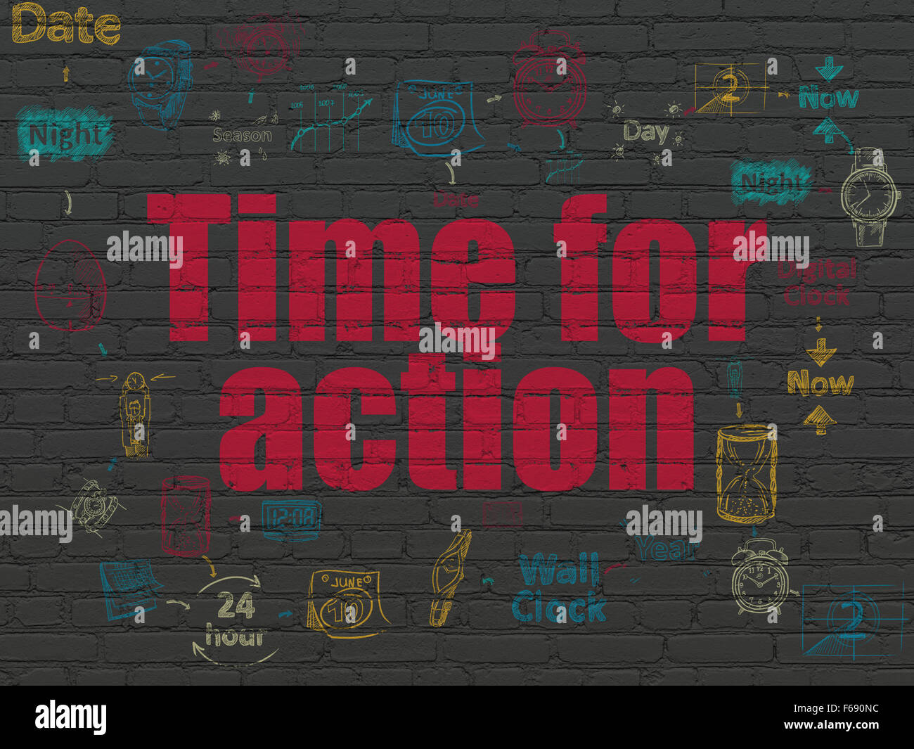 Time concept: Time for Action on wall background Stock Photo - Alamy