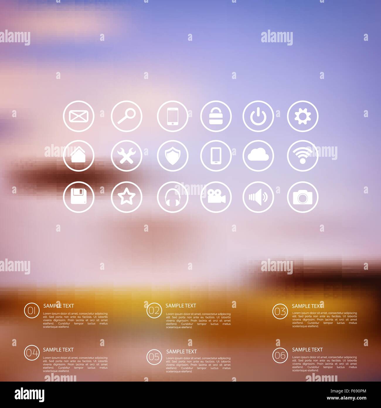 Defocused abstract texture background with web icons. Cloud Computing ...