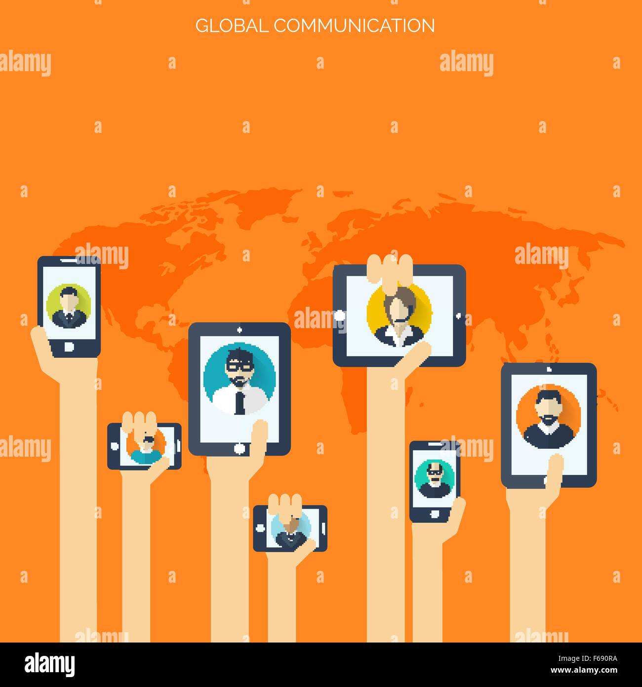 Flat social media and network concept. Global communication. Web site ...