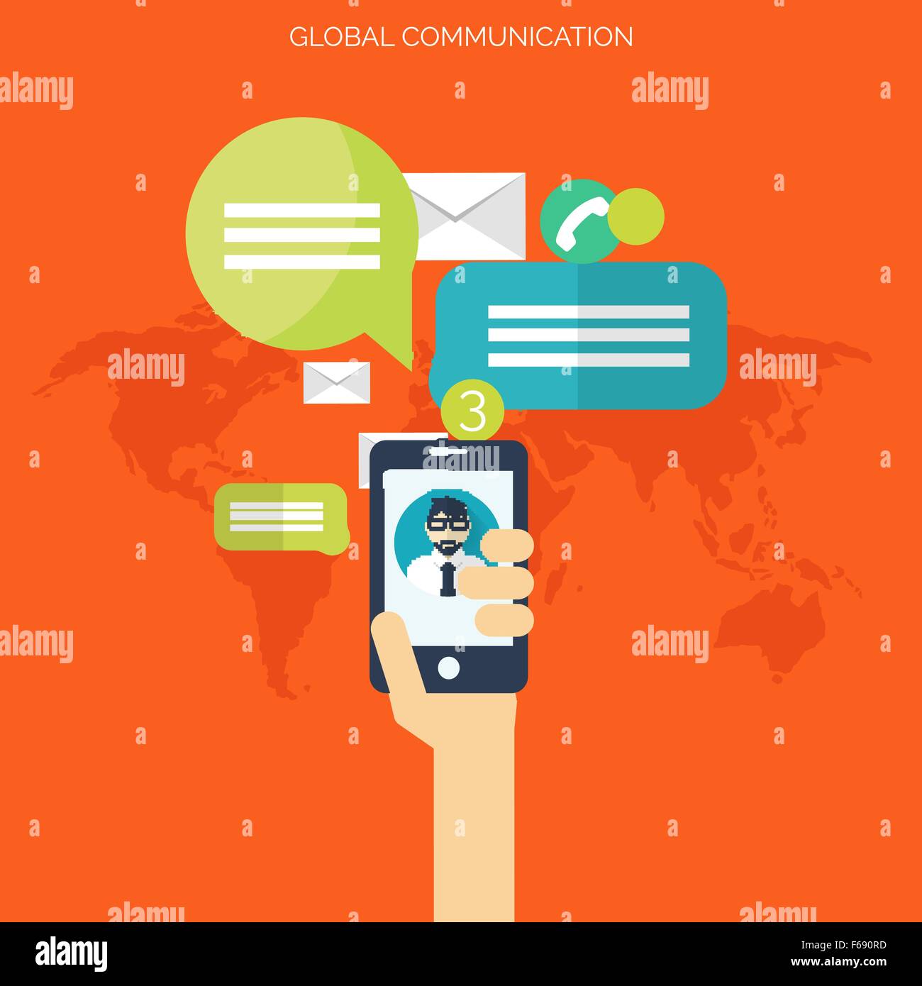 Flat social media and network concept. Global communication. Web site ...