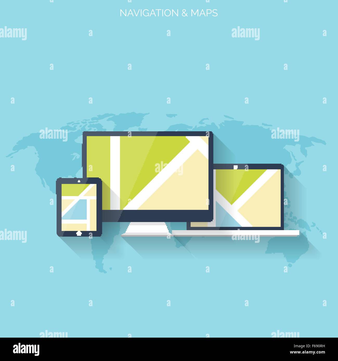 Flat navigation background with maps and digital devices. Travel ...