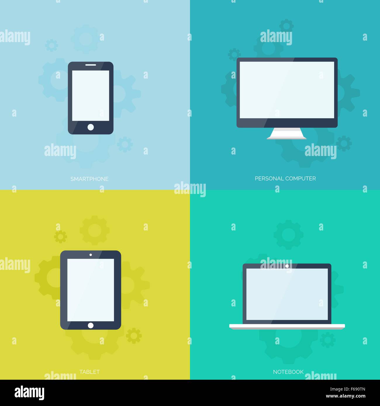 Flat mobile devices set. Computer, laptop, tablet and smartphone icon ...