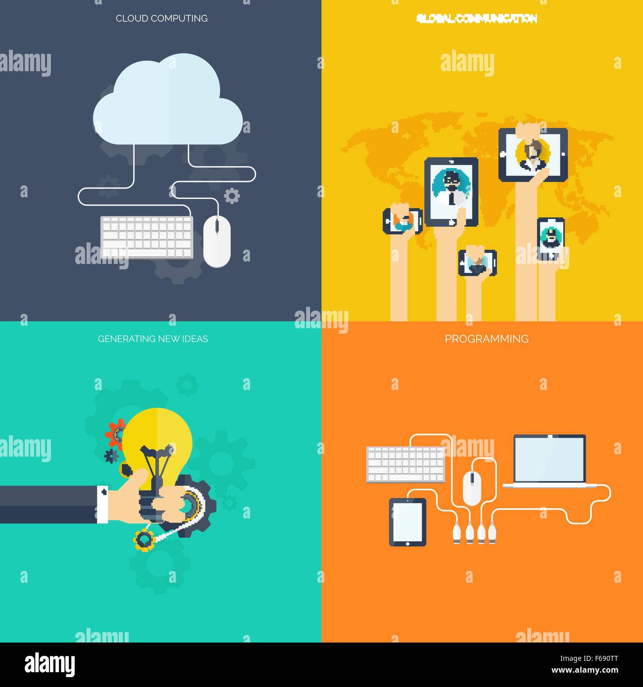 Flat cloud computing and social media background. Data storage network ...