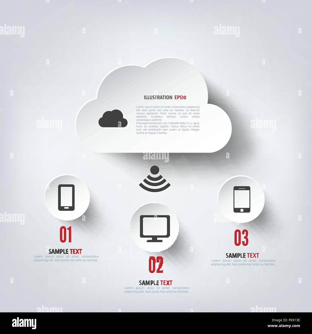 Cloud computing background with web icons. Social network. Mobile app ...