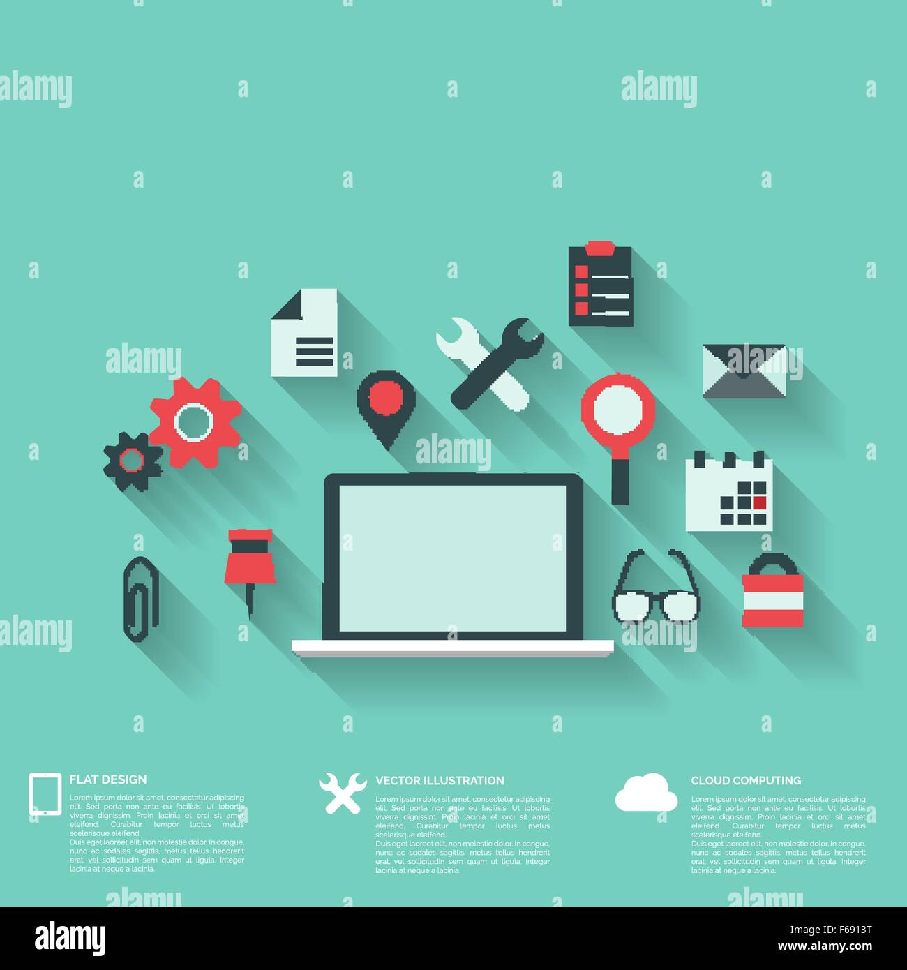 Flat abstract background with web icons. Interface symbols. Cloud computing. Mobile devices ...