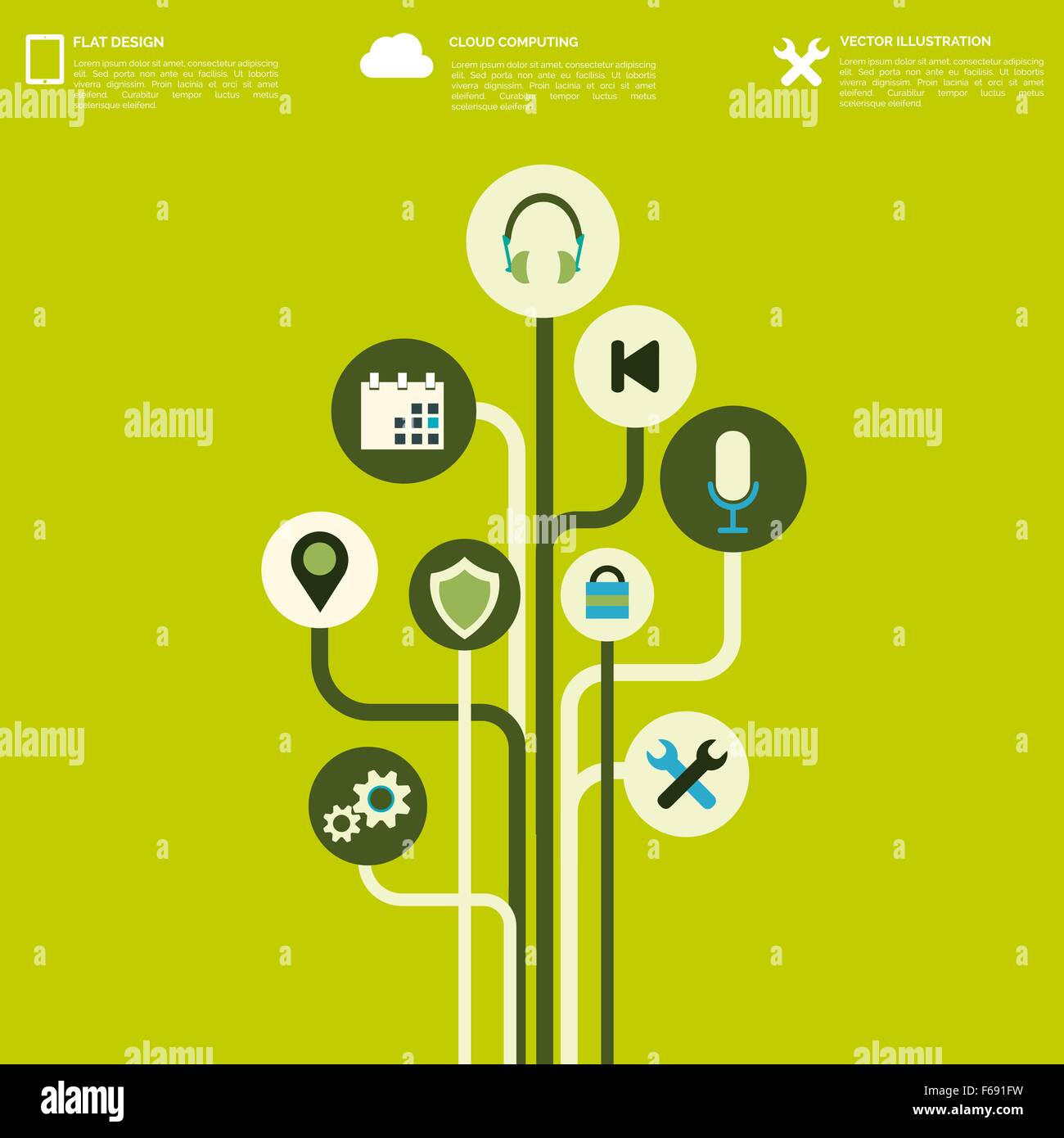 Flat abstract background with web icons. Interface symbols. Cloud ...