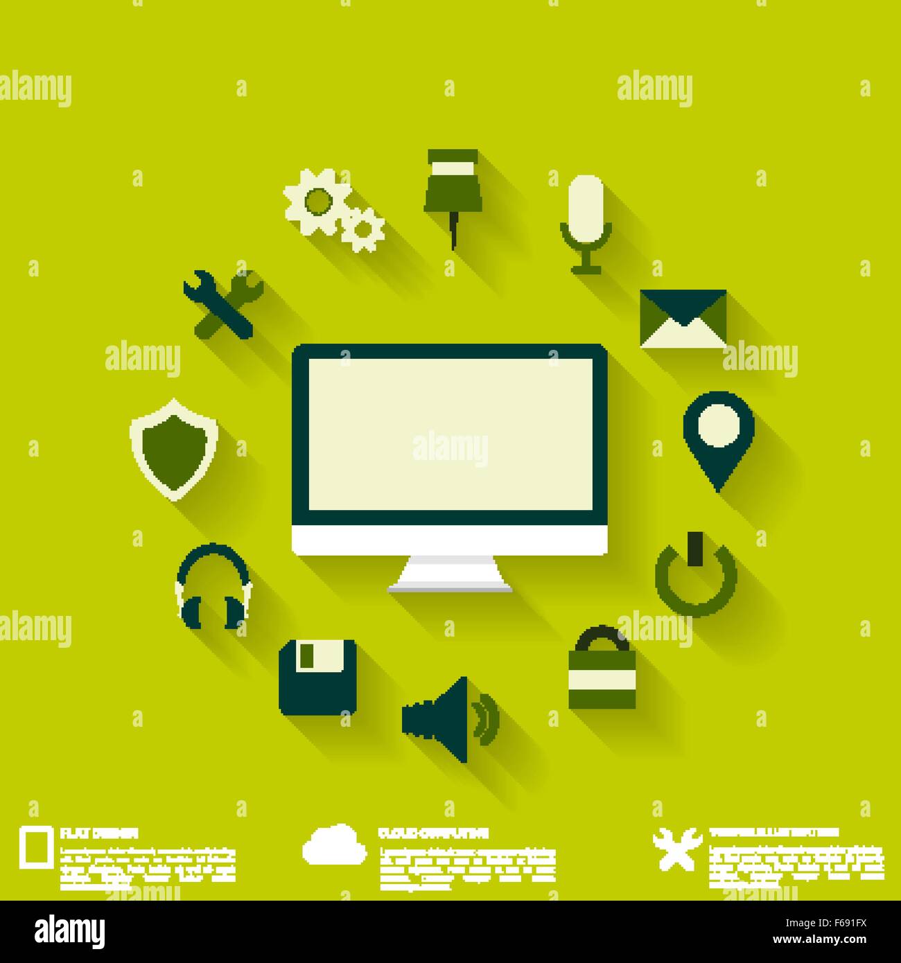 Flat abstract background with web icons. Interface symbols. Cloud ...