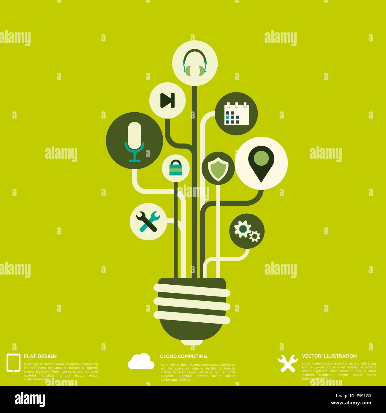 Flat abstract background with web icons. Interface symbols. Cloud ...