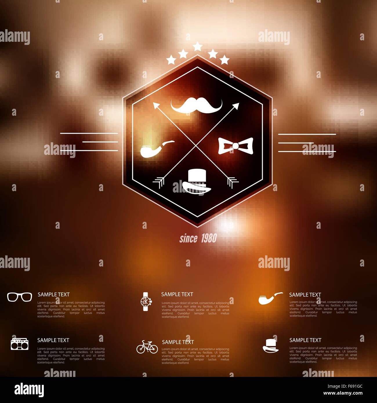 Abstract defocused, blurred landscape background with hipster sign ...