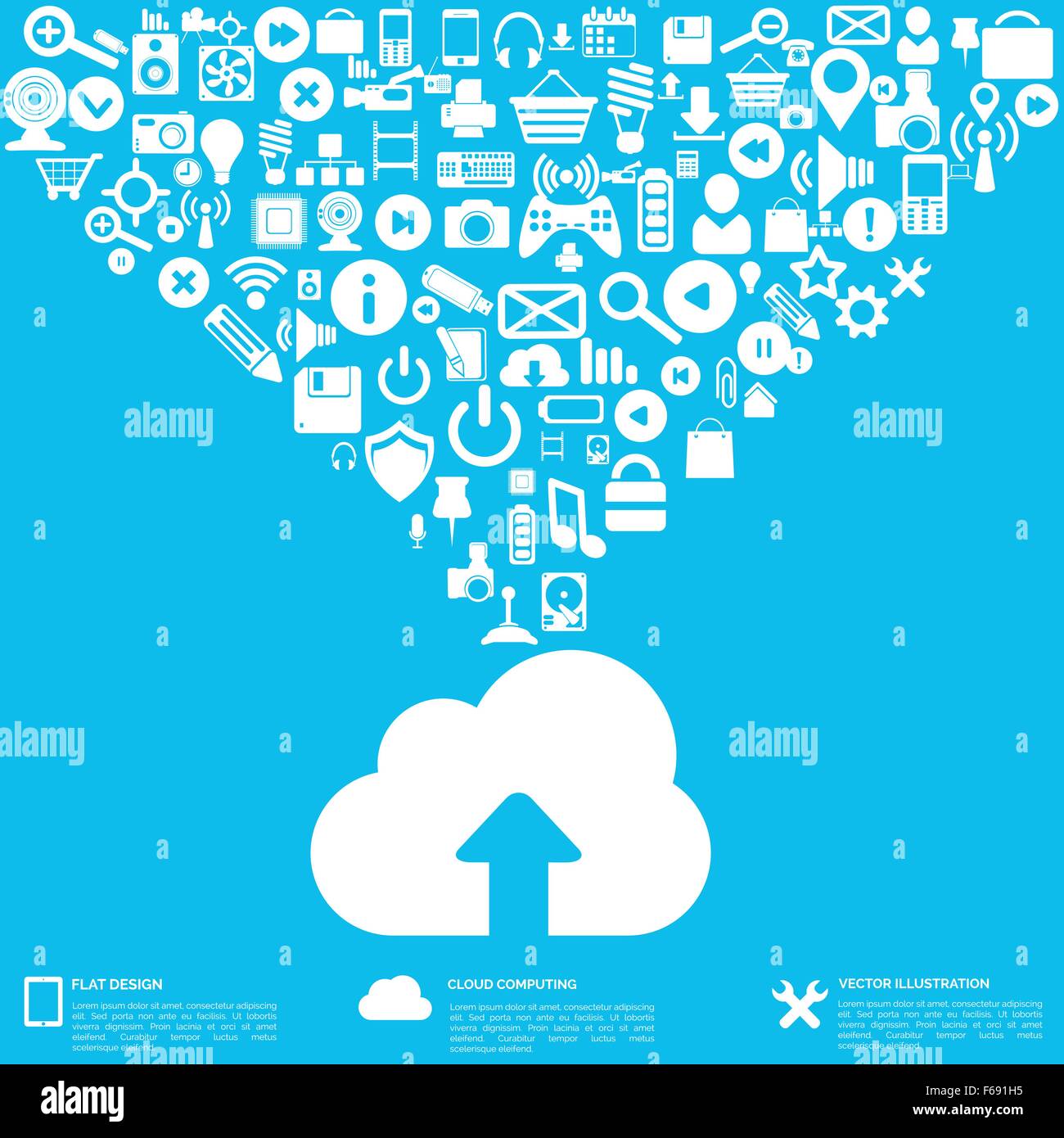 Flat abstract background with web icons. Interface symbols. Cloud computing. Mobile devices ...