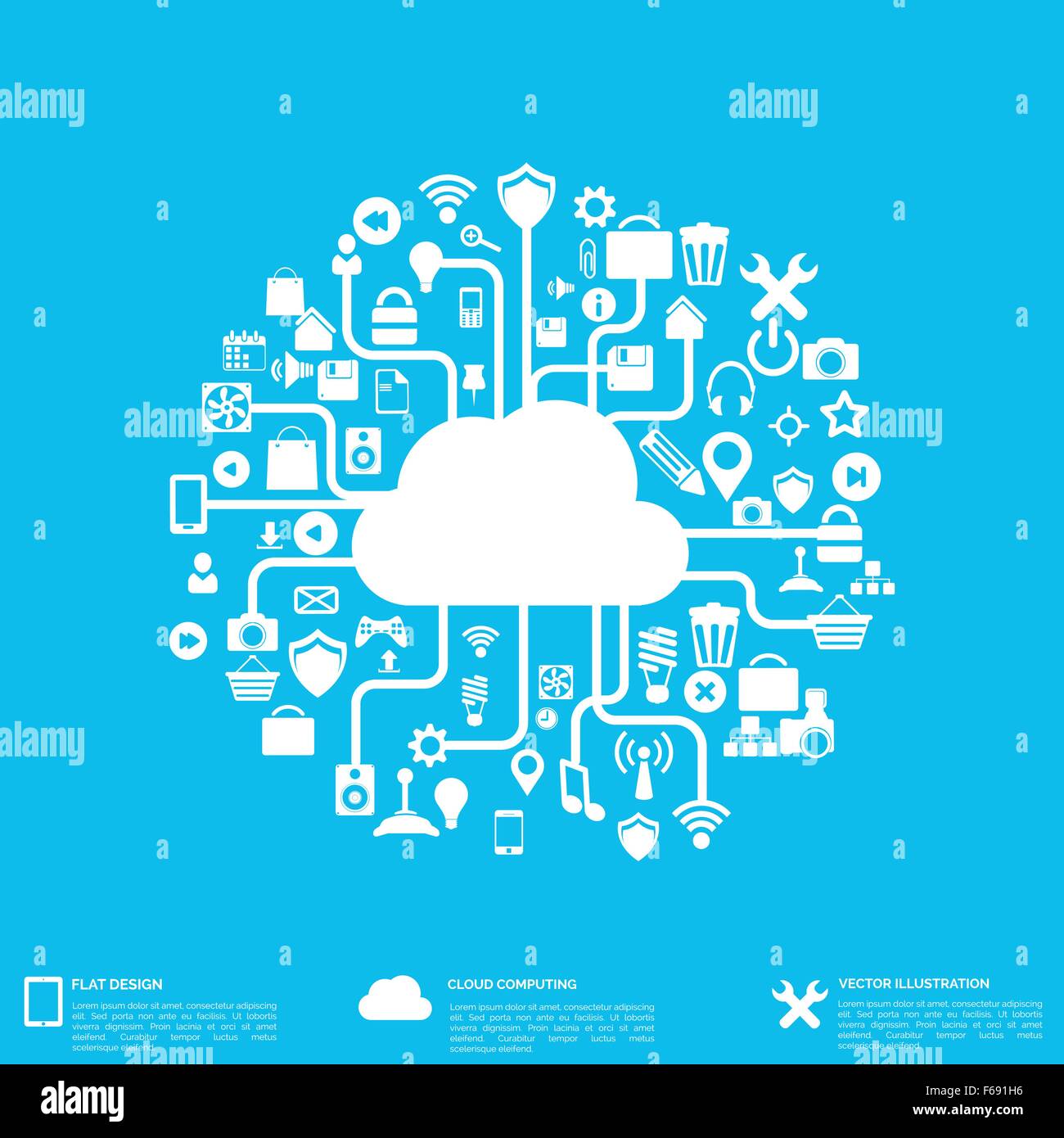 Flat abstract background with web icons. Interface symbols. Cloud computing. Mobile devices ...
