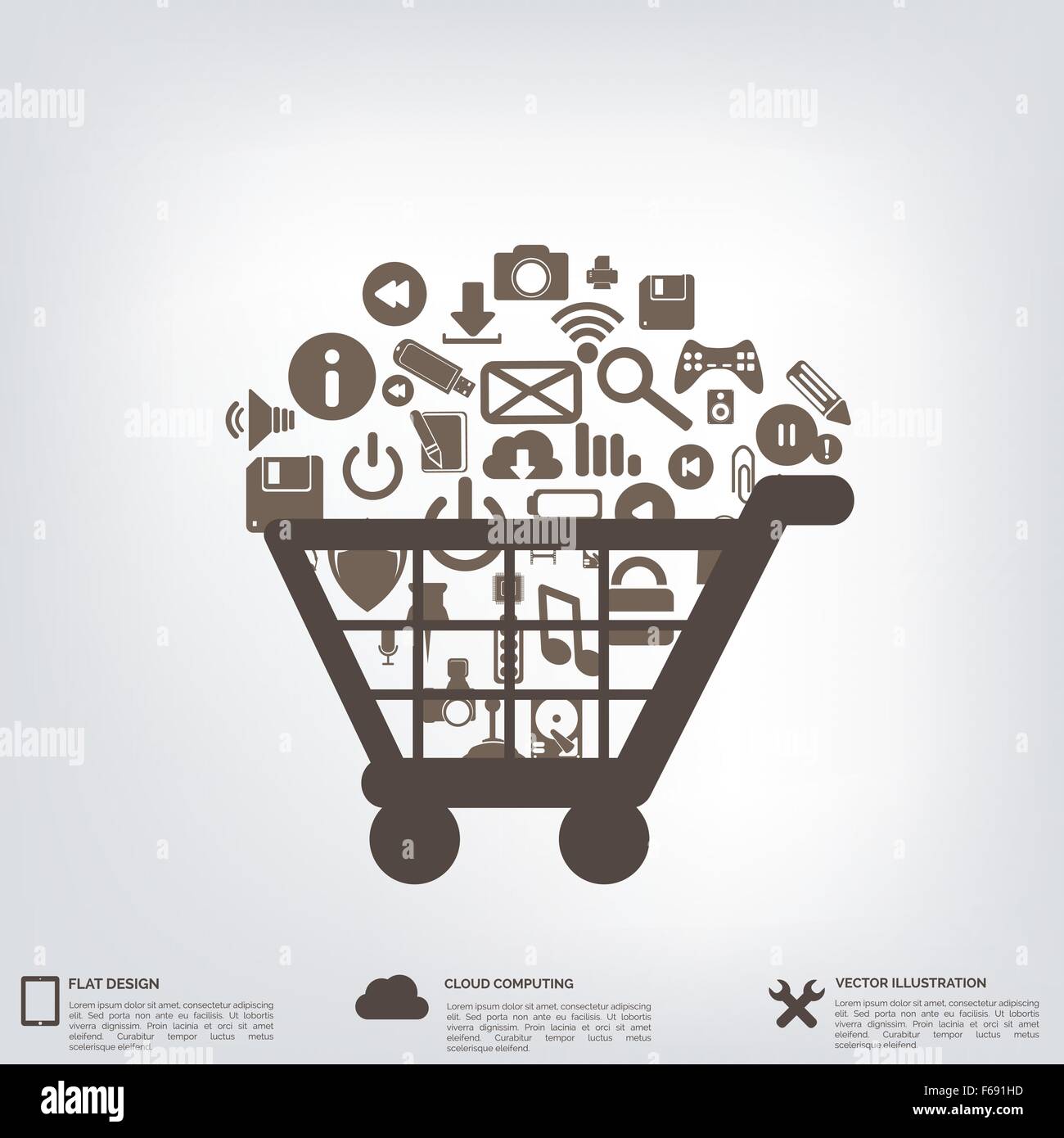 Flat abstract background with web icons. Interface symbols. Cloud ...