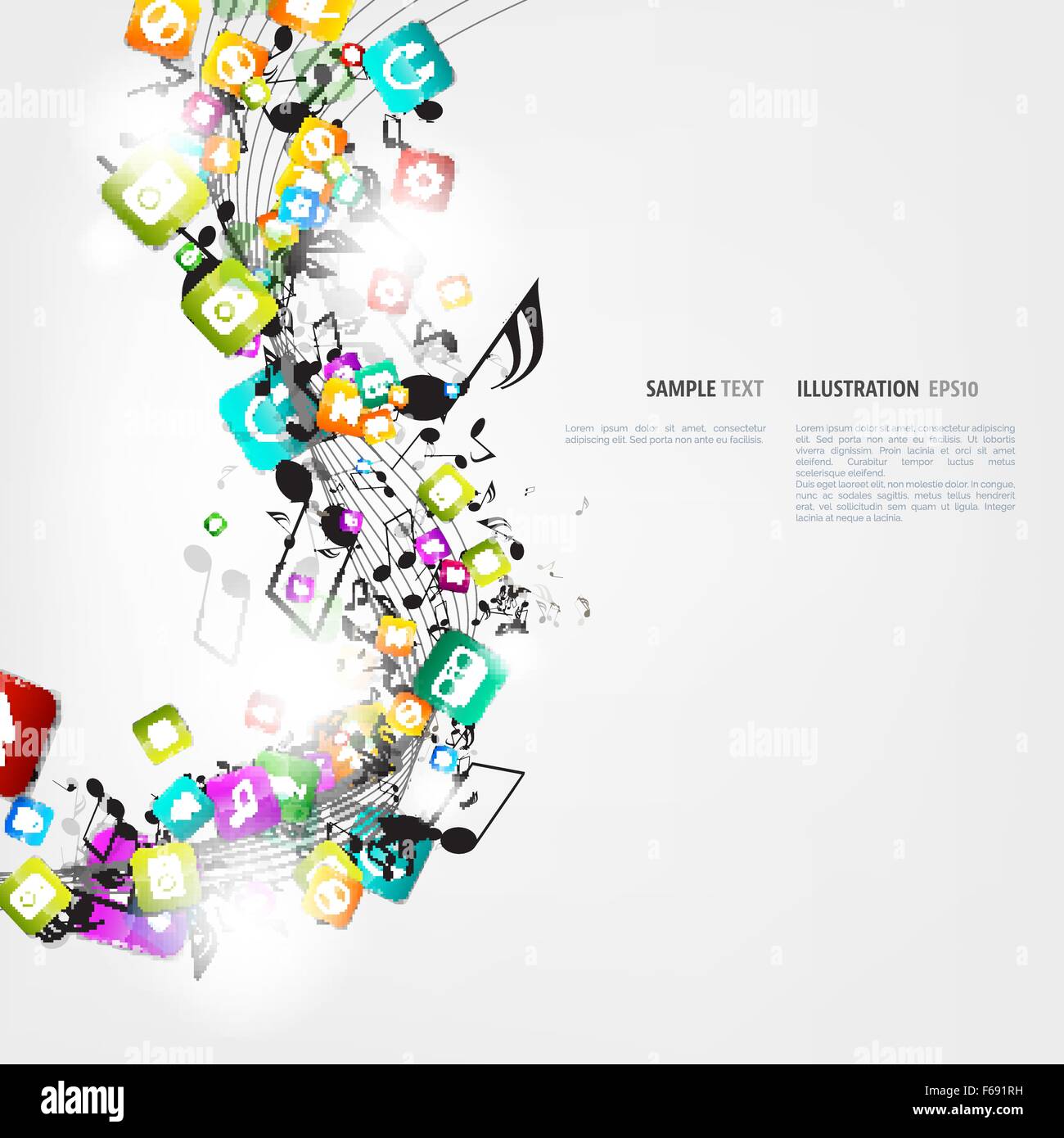 Abstract music background with notes and app icons Stock Vector Image ...