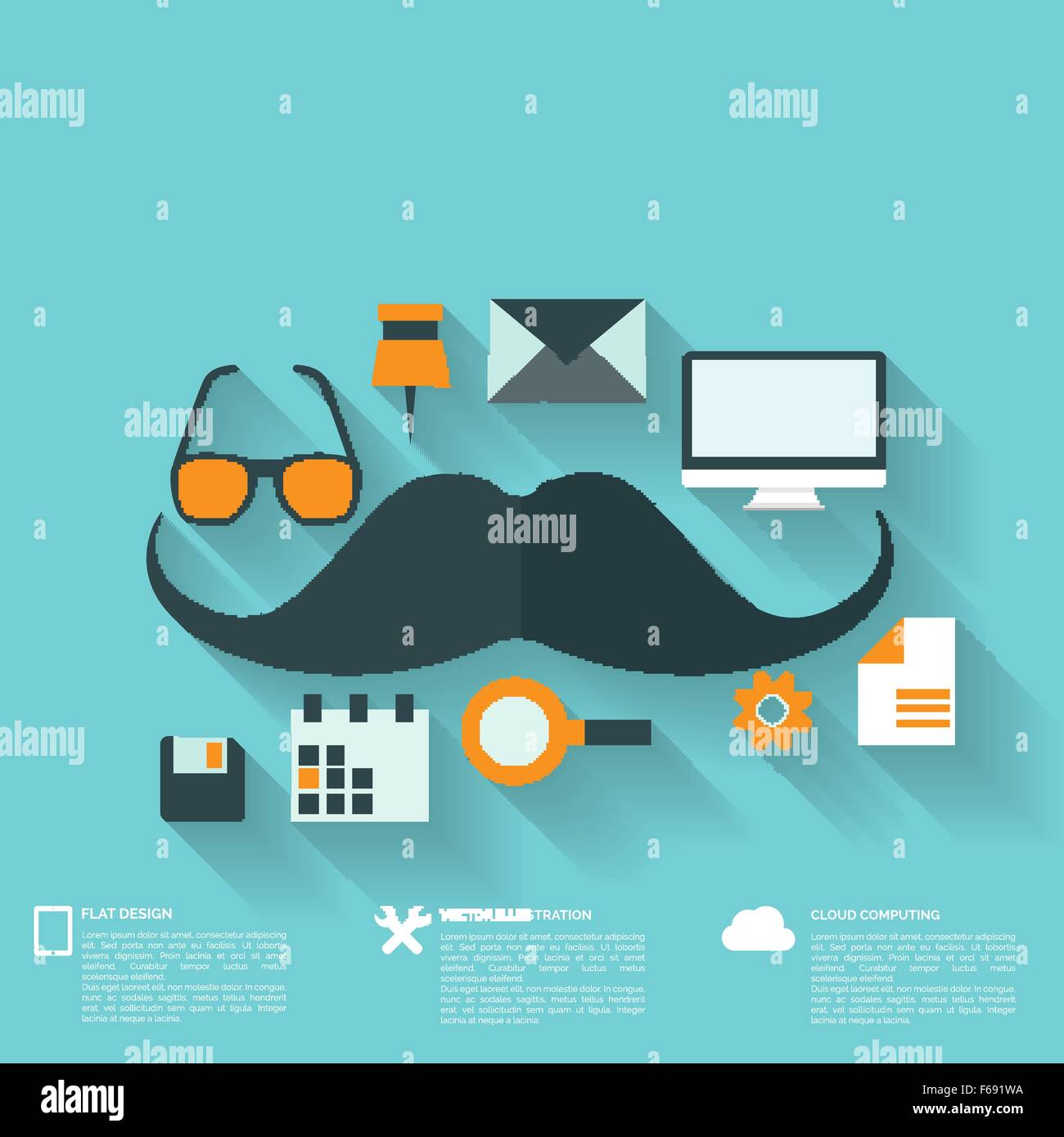 Hipster flat abstract background with web icons. Interface symbols ...