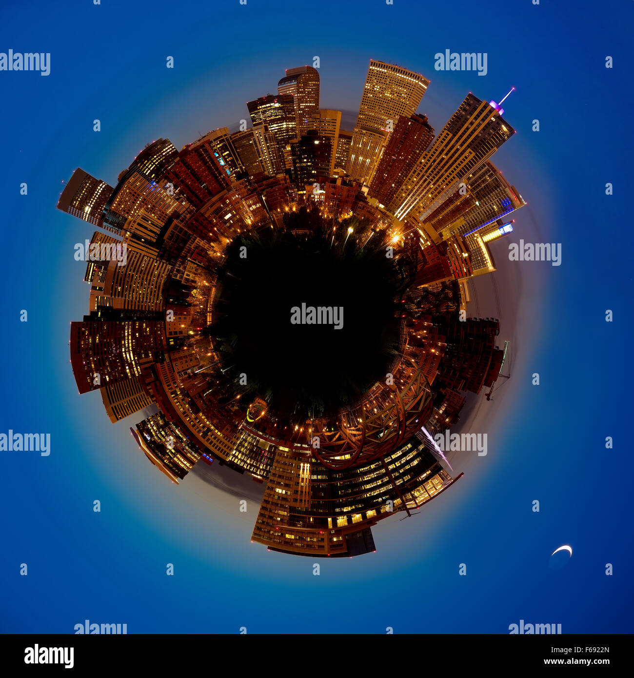 Denver skyline night with crescent moon Stock Photo - Alamy