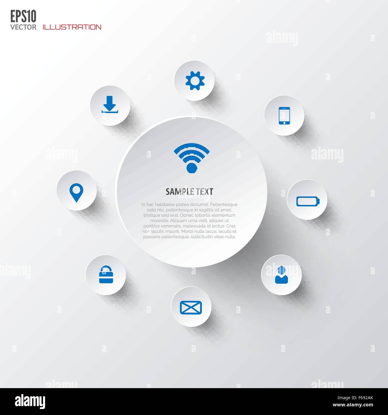 Cloud computing background with web icons. Social network. Mobile app ...