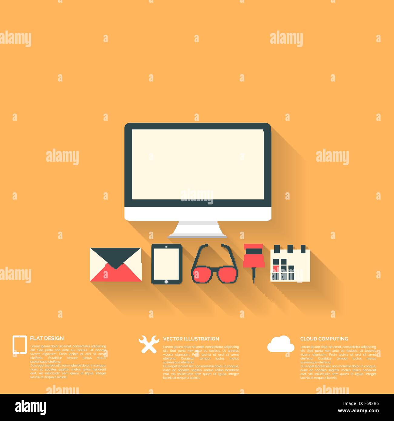 Flat abstract background with web icons. Interface symbols. Cloud ...