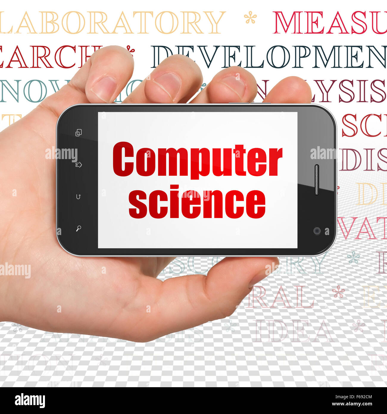 Science concept: Hand Holding Smartphone with Computer Science on ...