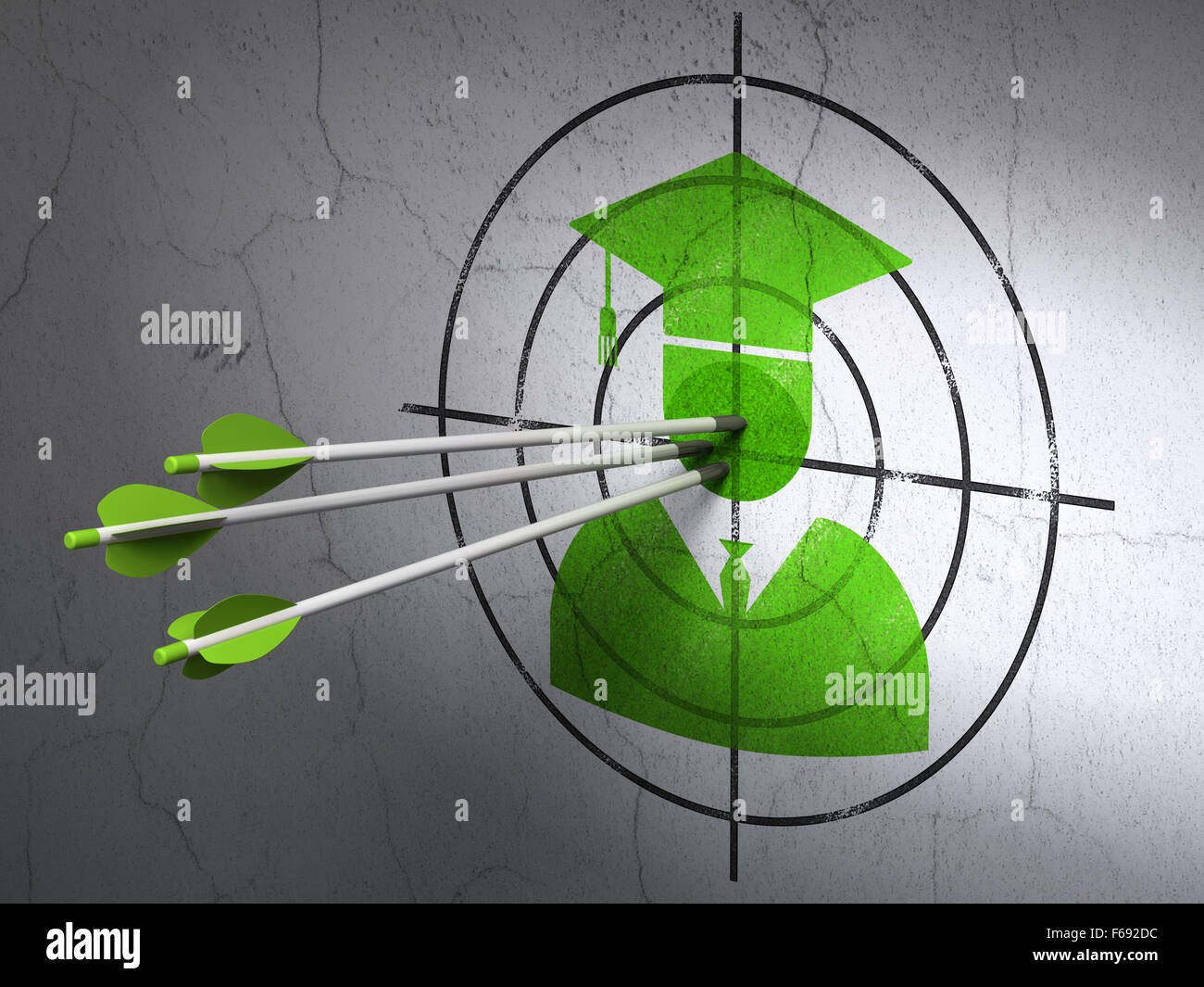 Science concept: arrows in Student target on wall background Stock ...