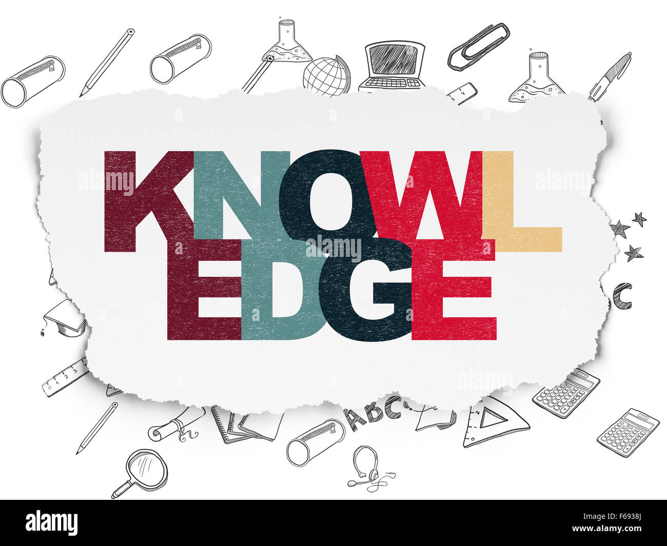 Studying concept: Painted multicolor text Knowledge on Torn Paper ...