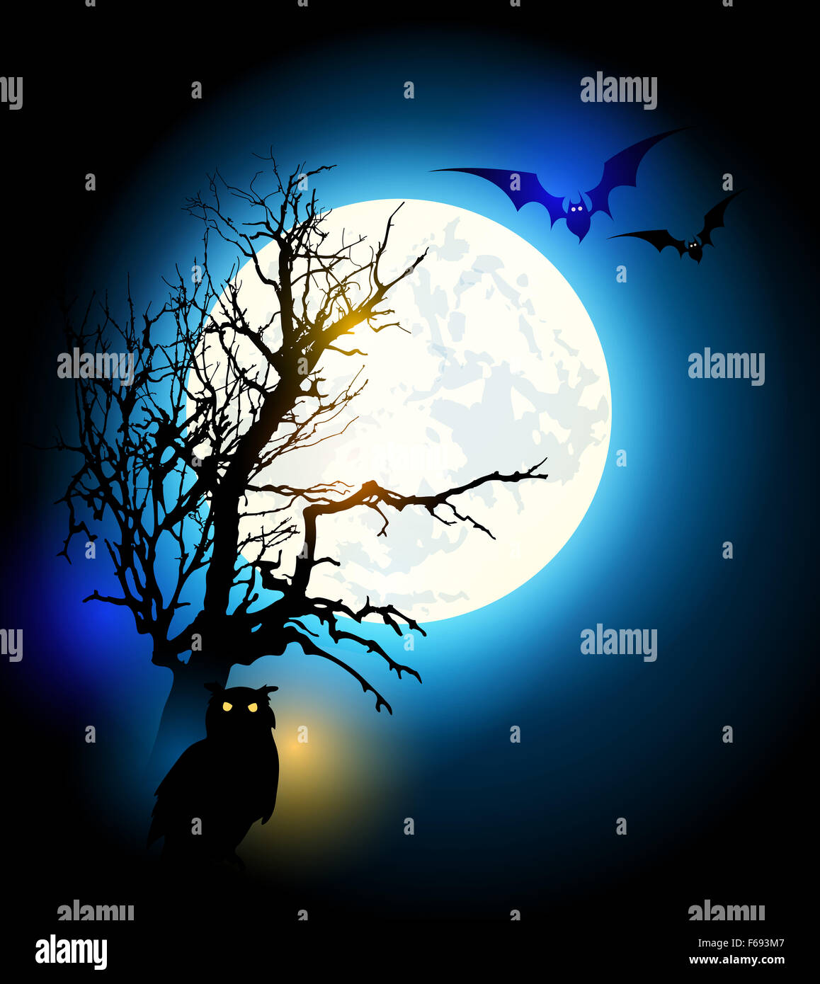 Owl With Moon At Night