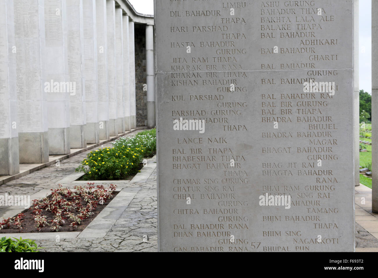 Names of soldiers from the British Indian Army on the Rangoon Memorial ...