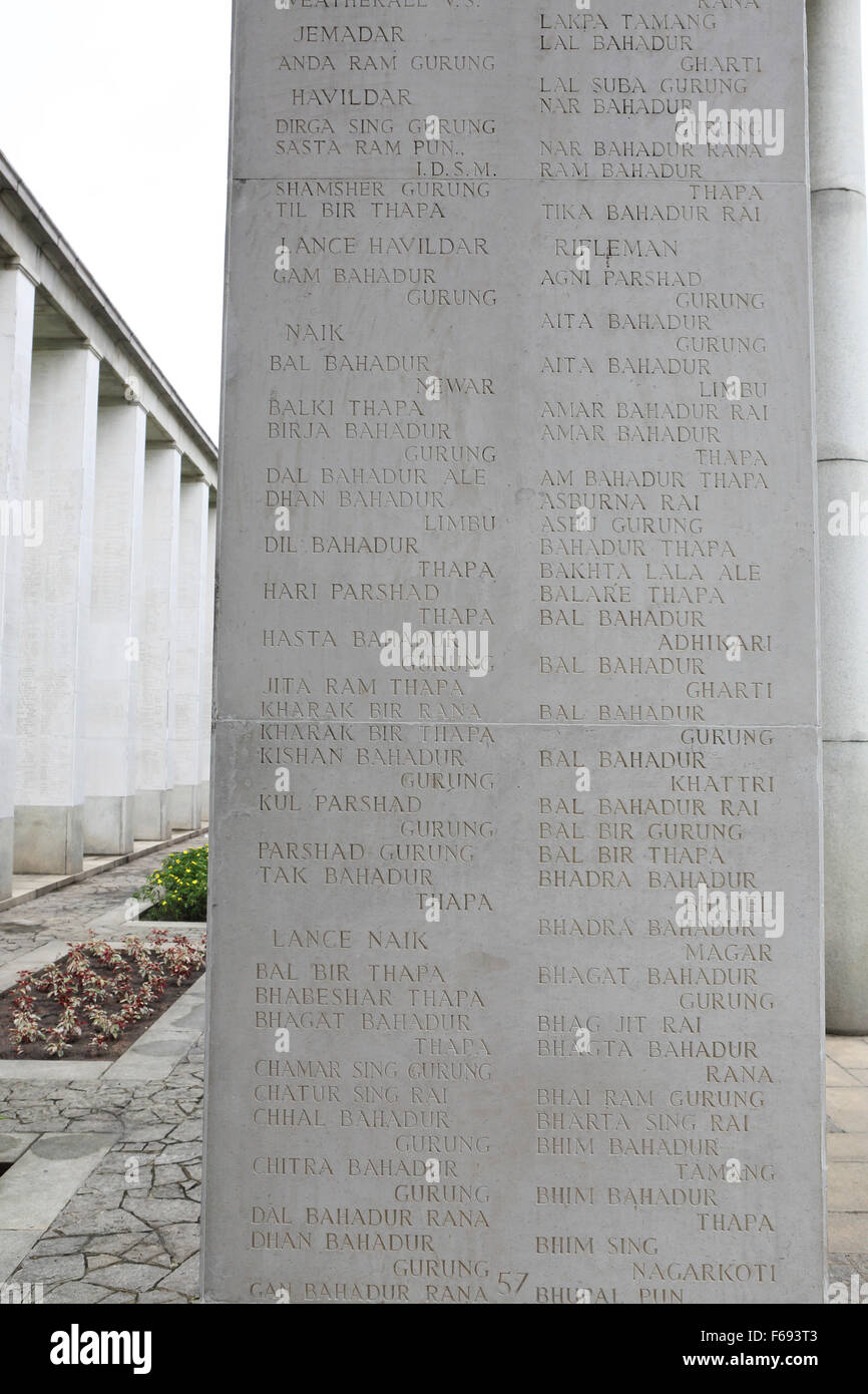 Names of fallen members of the British Indian Army on the Rangoon ...