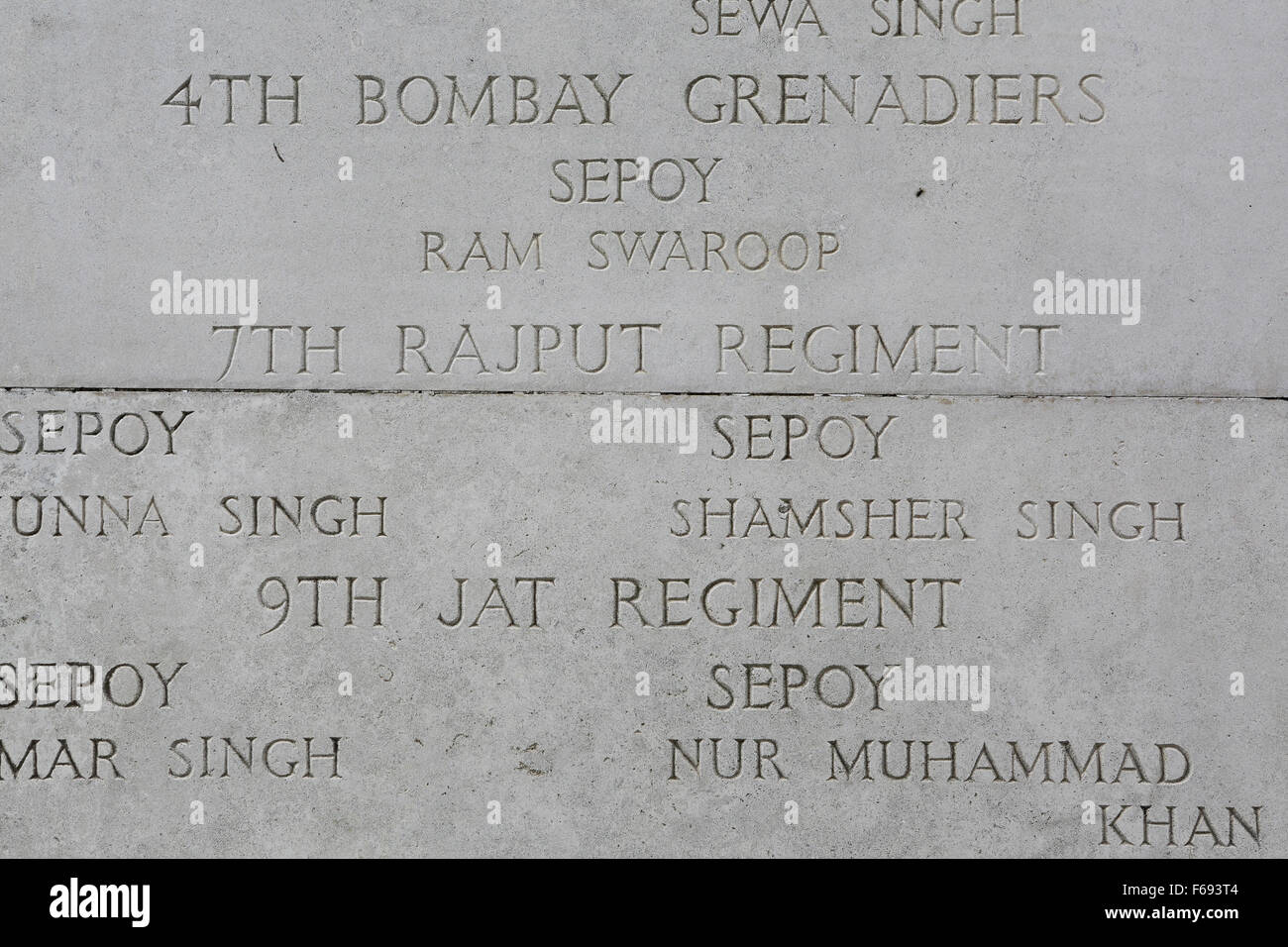 Names of fallen members of the British Indian Army on the Rangoon ...