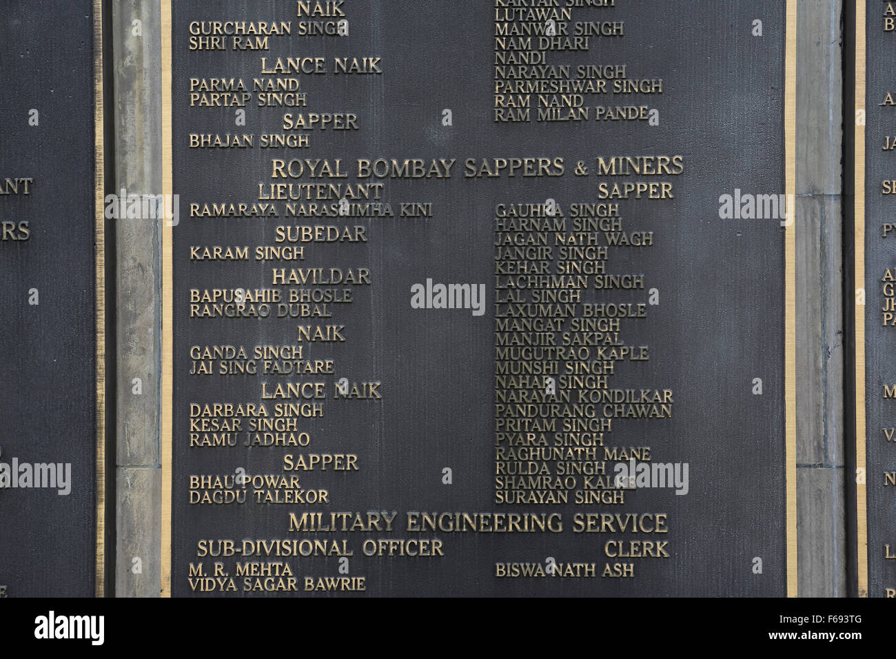 A memorial to the fallen of the British Indian Army by the Rangoon Memorial at Taukkyan War ...