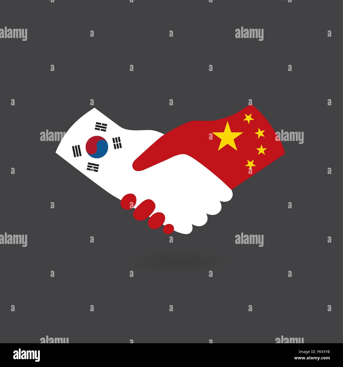 World peace icon in light gray background, South Korea handshake with ...
