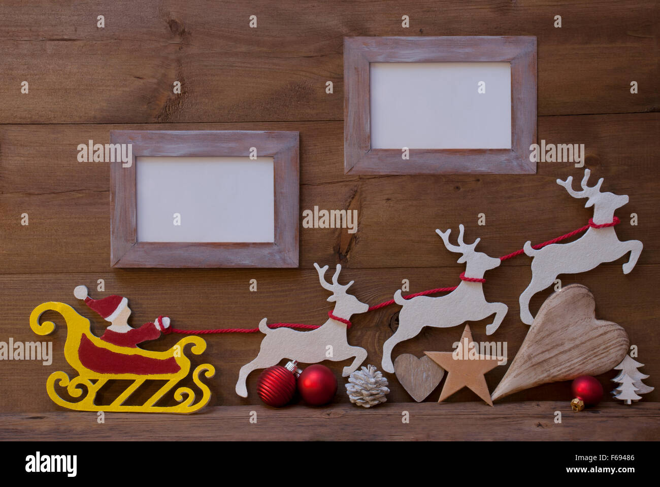 Santa Claus Sled, Reindeer, Christmas Decoration, Frames Stock Photo ...