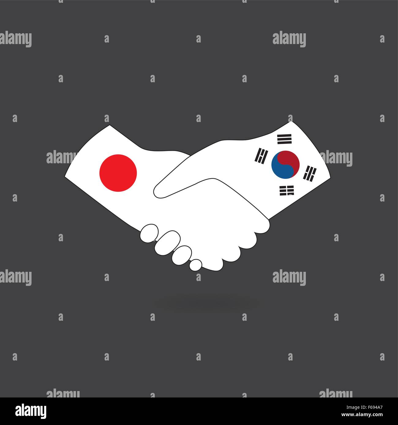 World peace icon in light gray background, Japan handshake with South ...