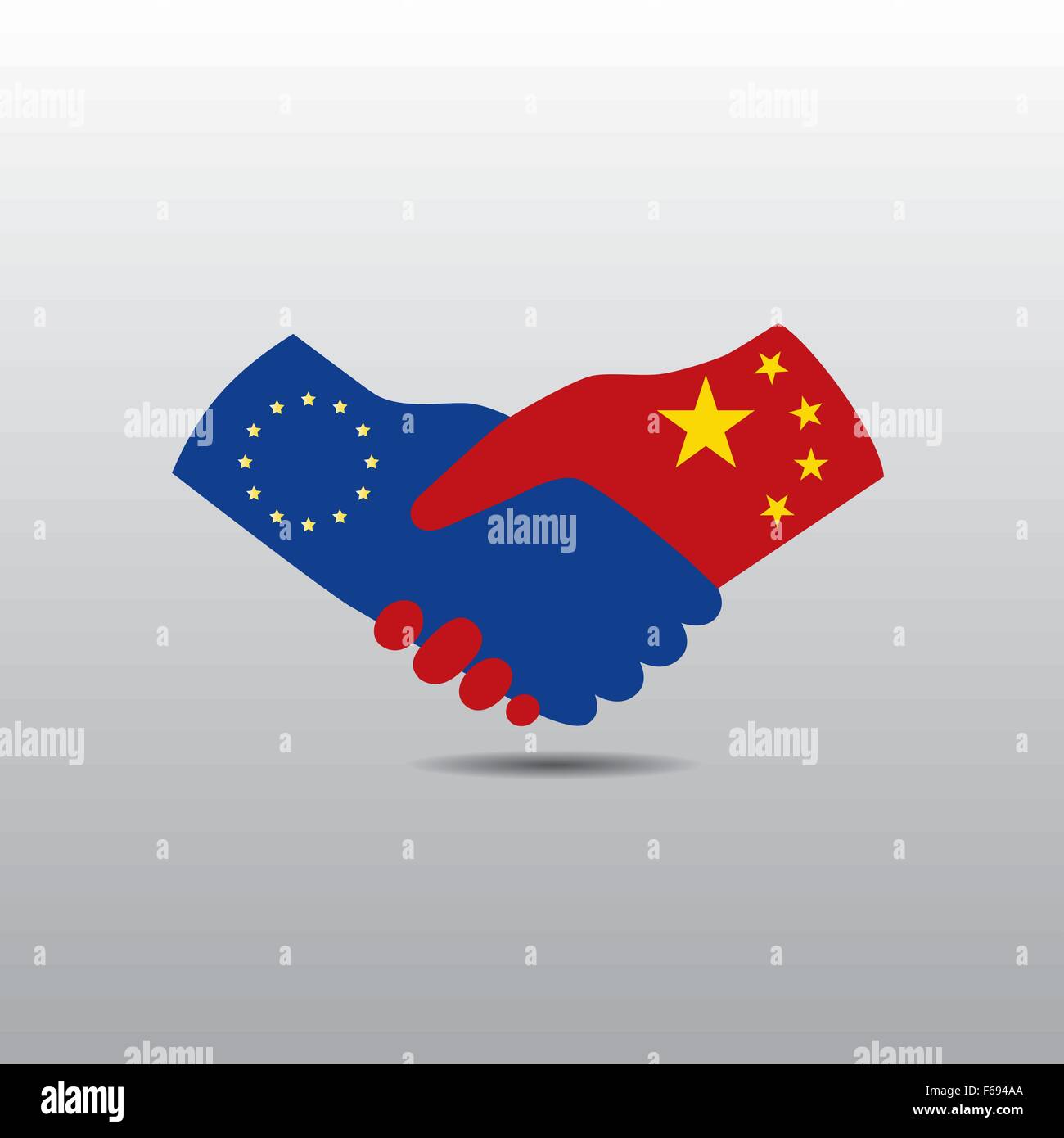 World peace icon in light gray background, EU handshake with China ...