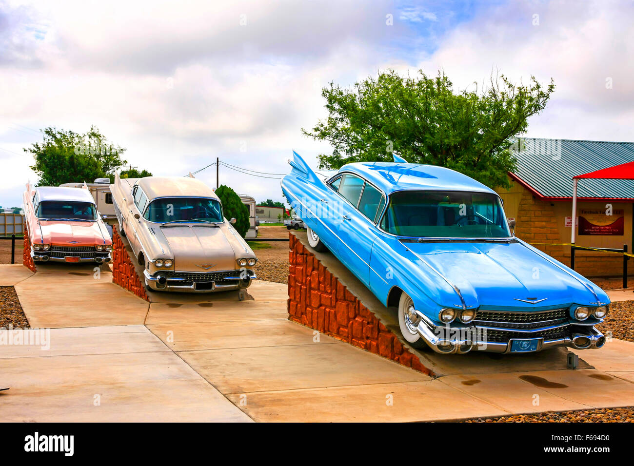 1950s Cadillacs outside the Cadillac RV ranch in Amarillo Texas Stock ...