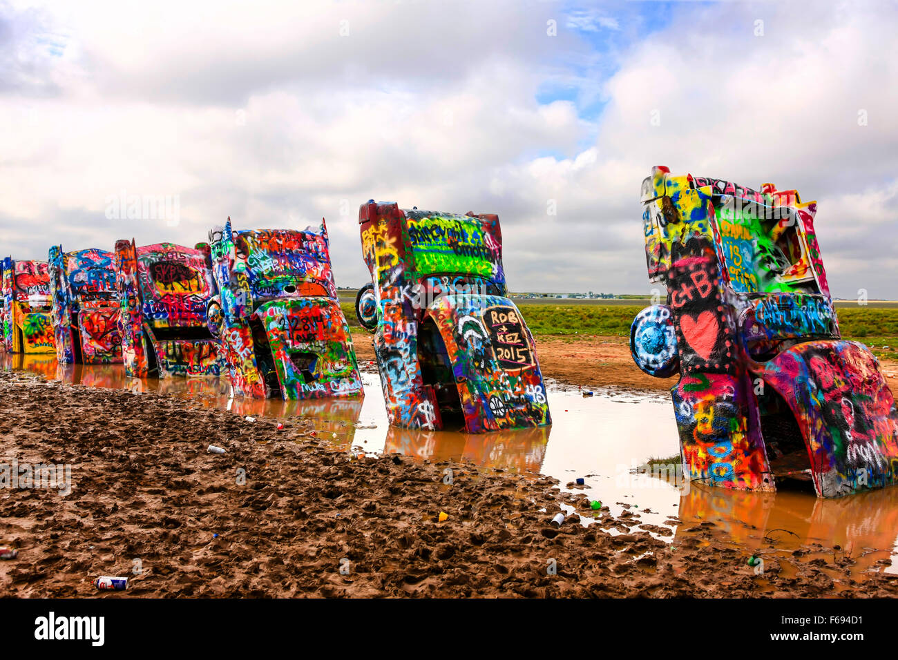 Cadillac Ranch public art sculpture in Amarillo, Texas. Created in 1974 ...