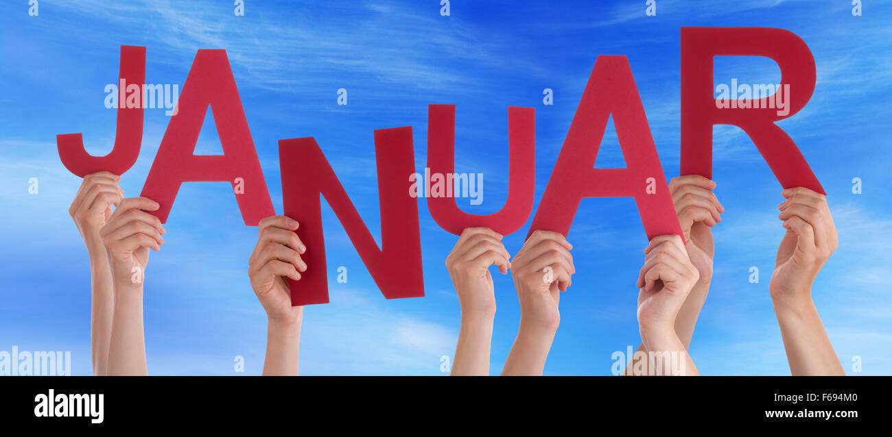 People Holding German Word Januar Means January Blue Sky Stock Photo ...