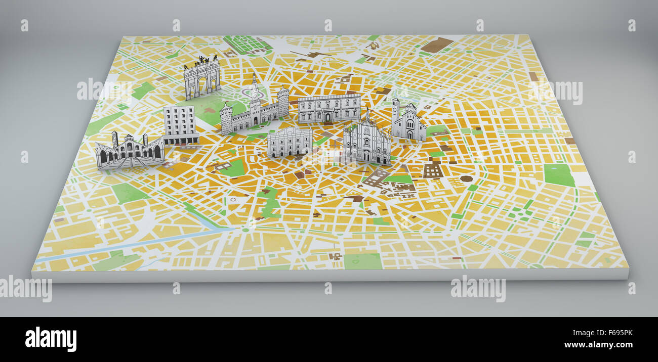 Watercolor colorful map of Milan, Italy Stock Photo - Alamy