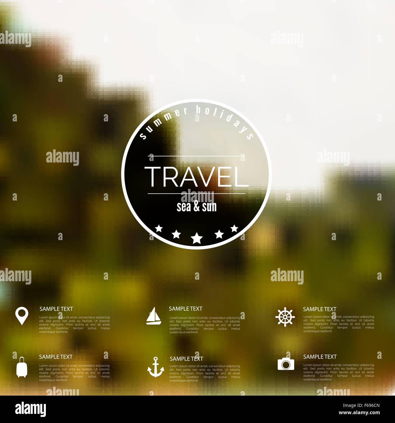 Summer abstract blurred,defocused background with travel label ...