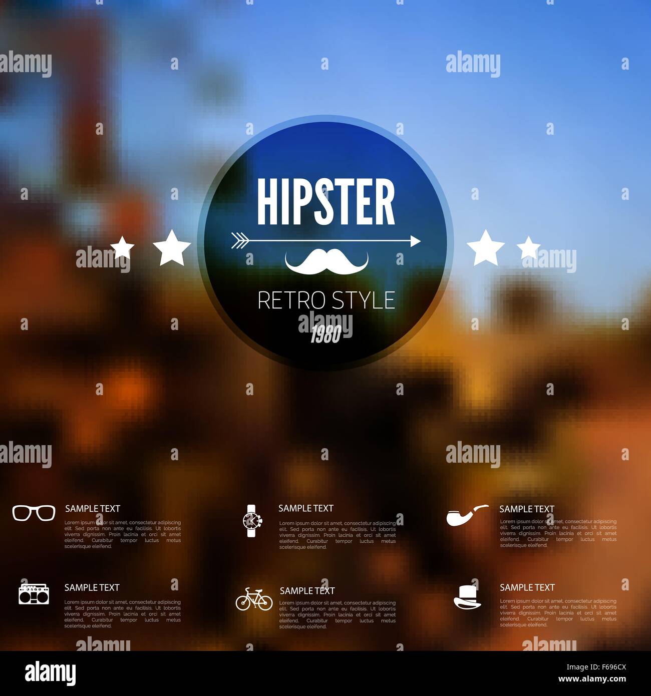 Abstract defocused, blurred landscape background with hipster sign ...