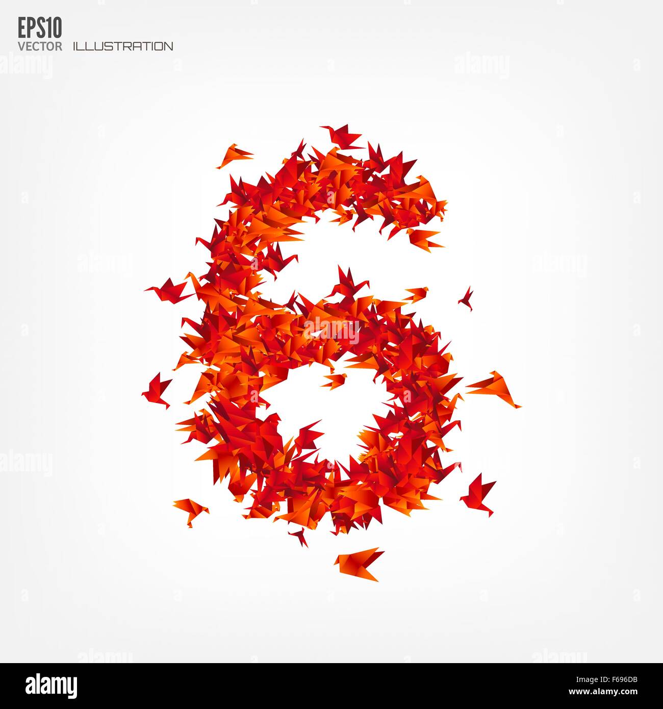 Number 6. Numbers with origami paper bird on abstract background Stock ...