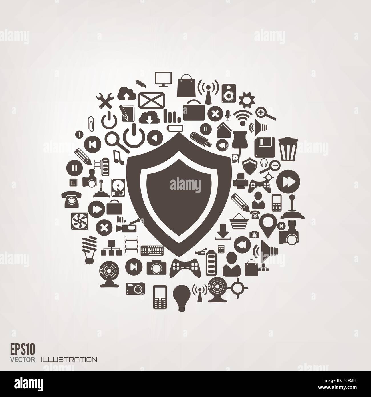 Flat abstract background with web icons. Interface symbols. Cloud ...