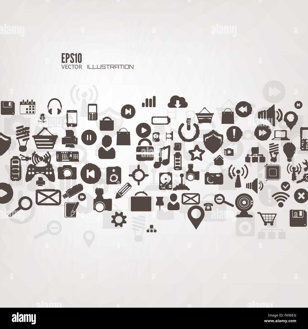 Flat abstract background with web icons. Interface symbols. Cloud ...