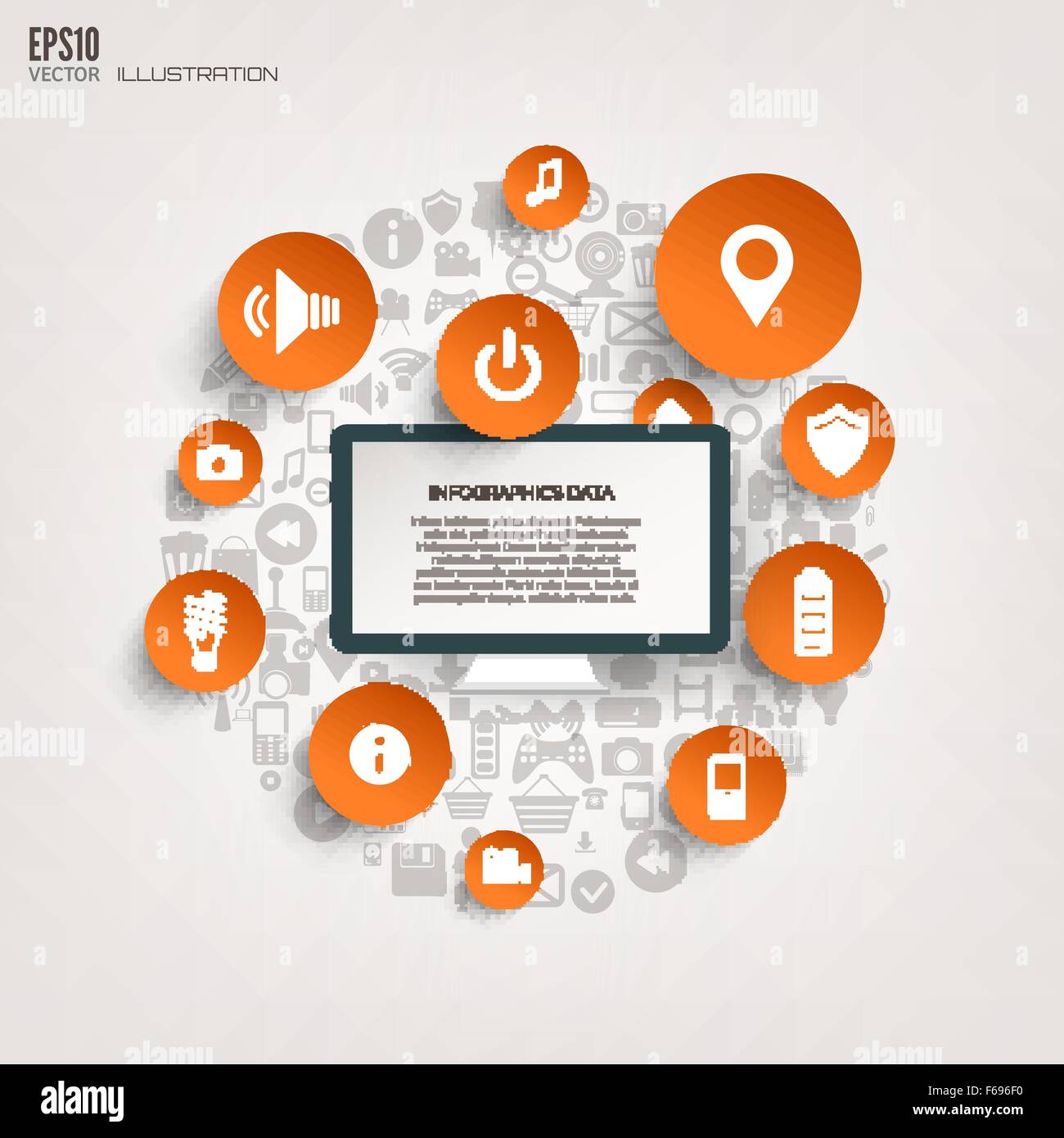 Flat abstract background with web icons. Interface symbols. Cloud ...