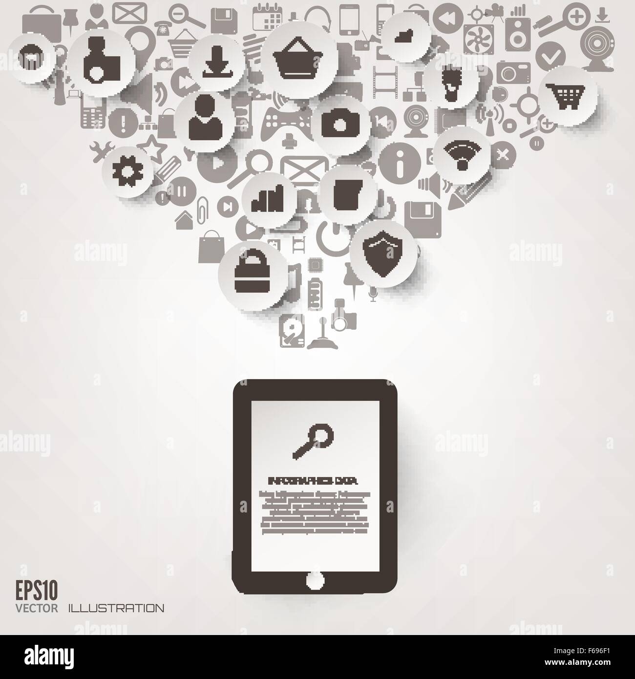 Flat abstract background with web icons. Interface symbols. Cloud computing. Mobile devices ...