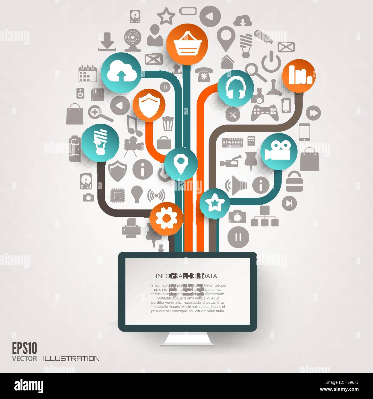 Icon tree. Flat abstract background with web icons. Interface symbols ...